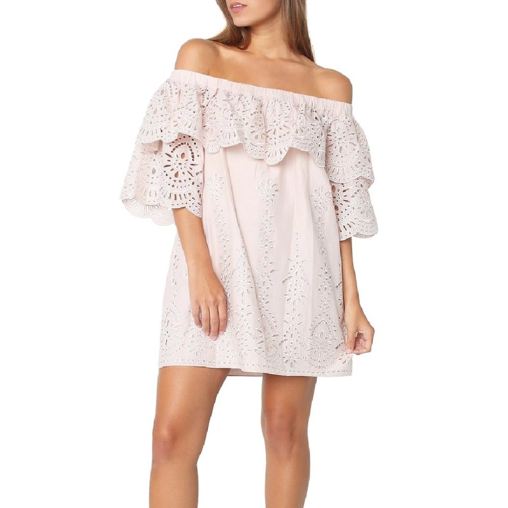 Parker Cathy Eyelet Off-The-Shoulder Dress - Gem